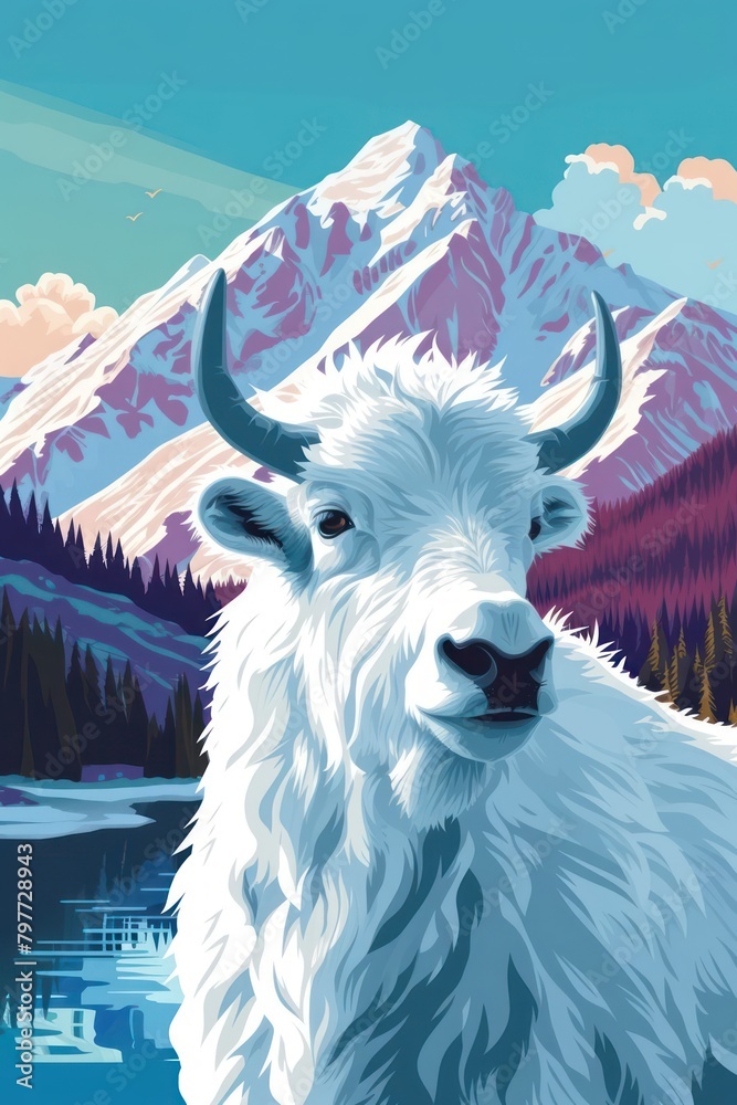 flat illustration of yak with calming colors Stock Illustration | Adobe ...