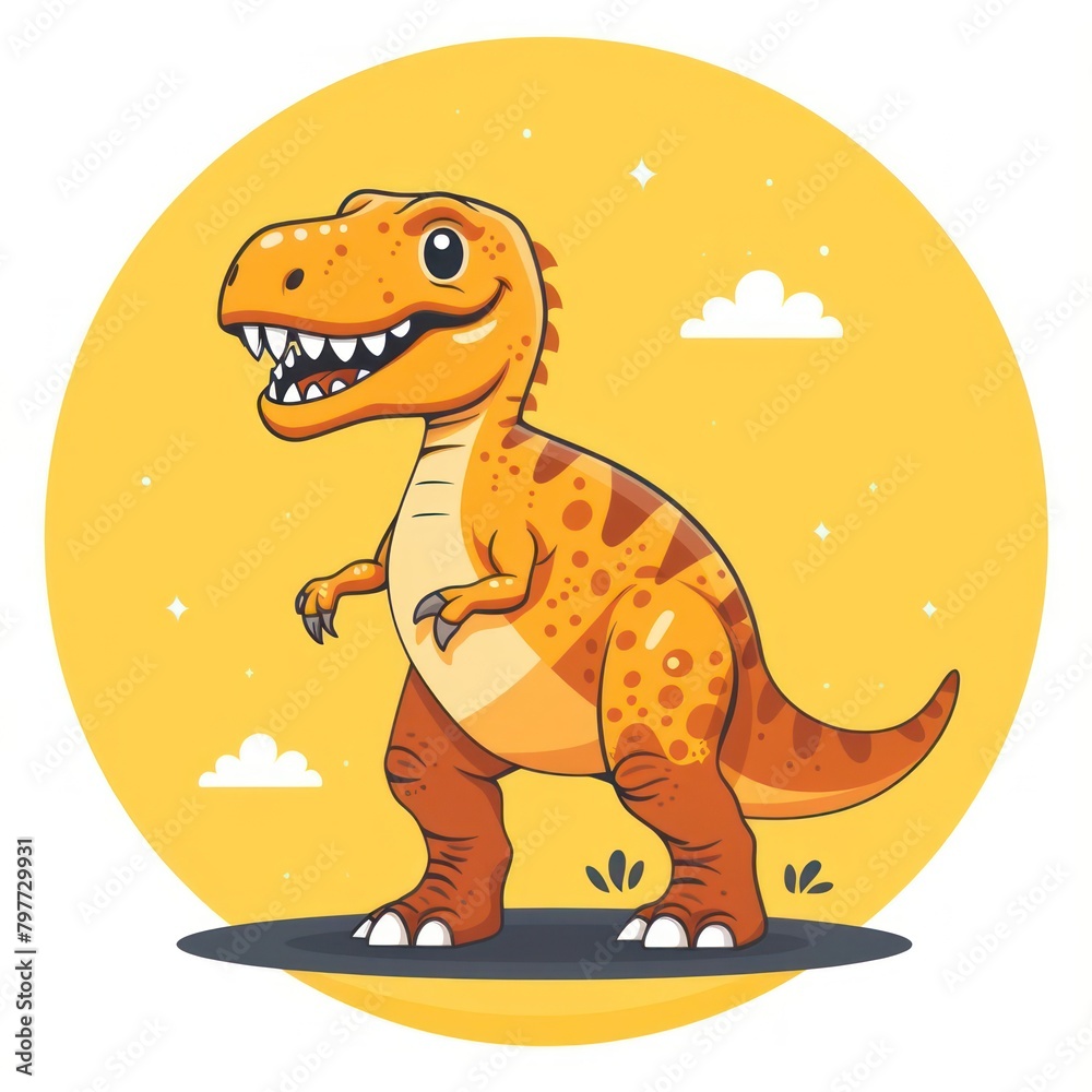 orange allosaurus cartoon flat illustration minimal line art Stock ...