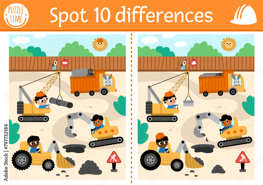 Find differences game for children. Educational activity with workers ...