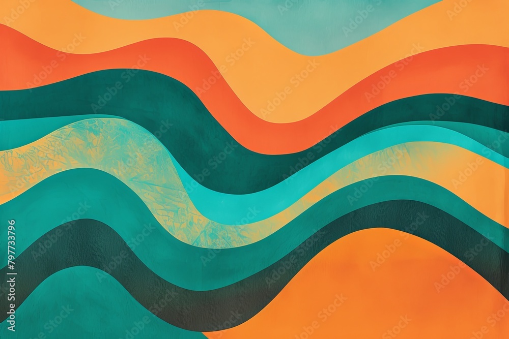 Psychedelic Waves: 90s Retro Art with Teal and Orange Gradients Stock ...