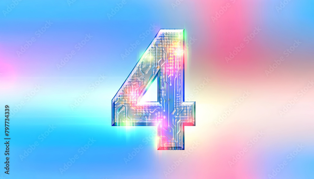Transparent tech number four with a colorful neon background for ...