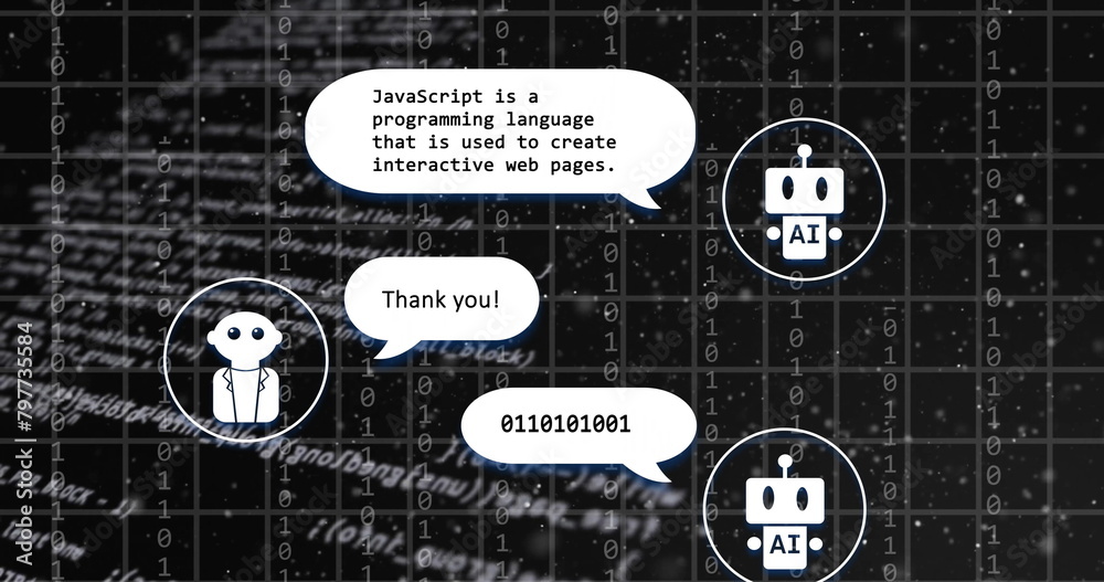 Image of ai chat interface, grid pattern and computer language over ...