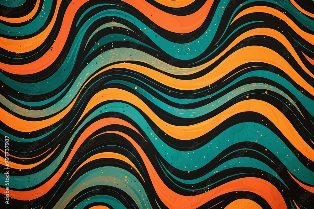 Psychedelic Retro Wave: Vibrant Orange and Teal 70s Art Design on Funky ...
