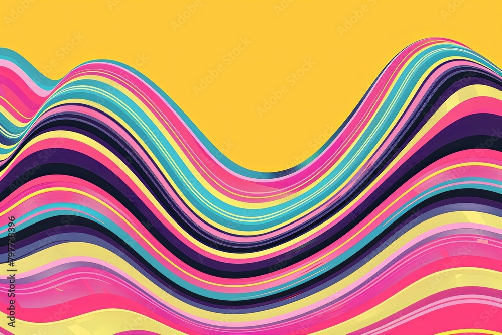 Dynamic Curve Illustration: Vintage Retro Psychedelic Waves in Vibrant ...