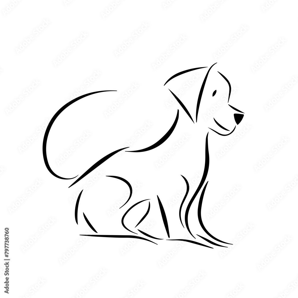 Modern, abstract, simple, vector line art, stick figure dog with ...