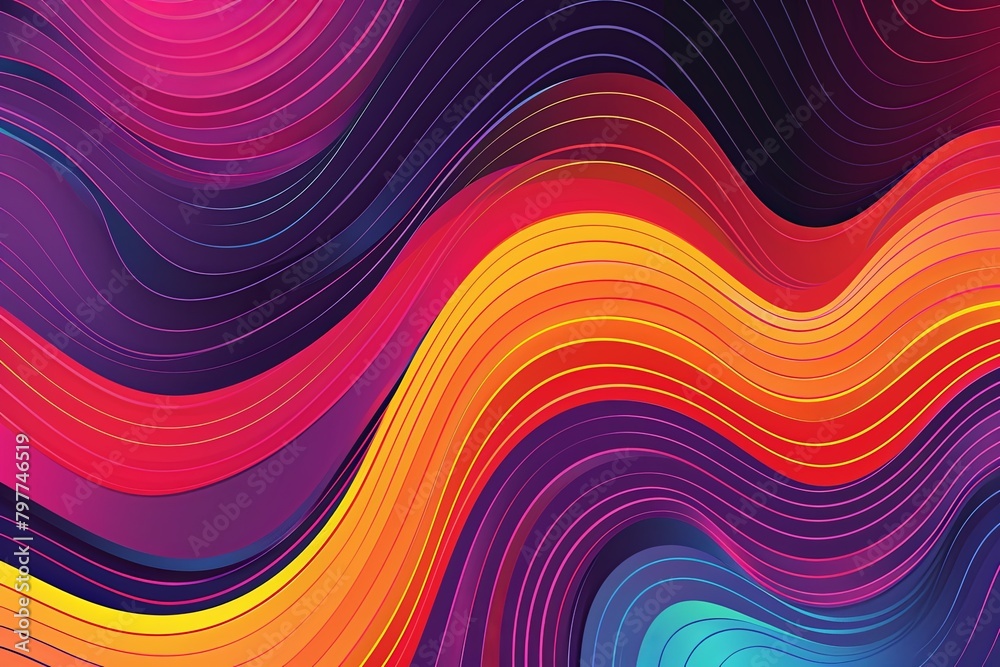 Psychedelic Music Scene: Retro Colors Dynamic Curve Event Poster Design ...