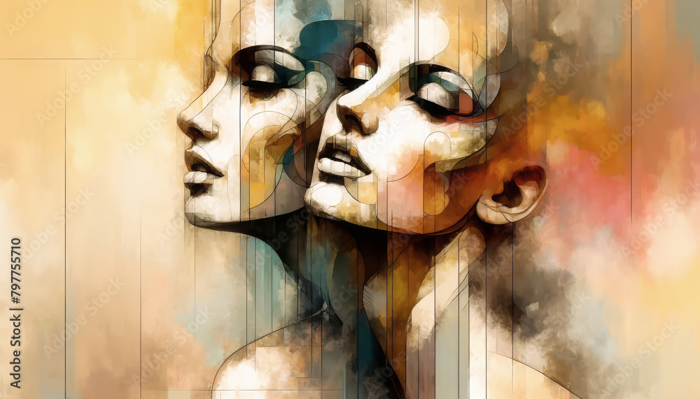 AI generated illustration of abstract art of two overlapping faces in ...