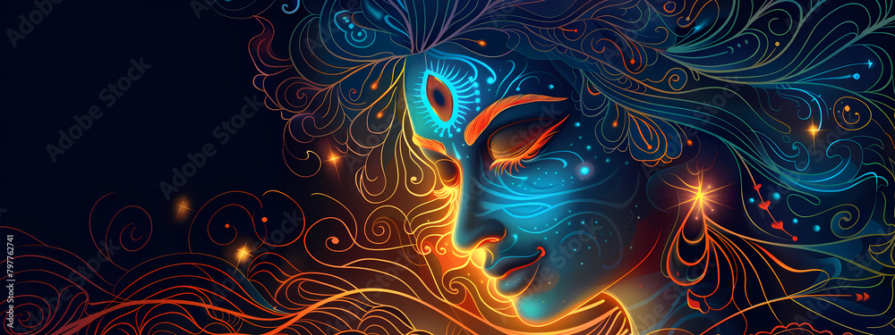 Indian Goddess Kali Maa on dark blue background. Goddess Durga Face ...