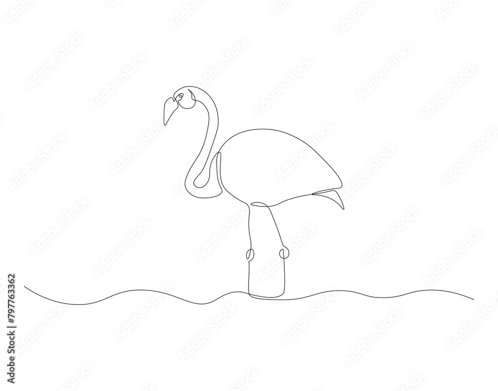 Continuous line drawing of flamingo bird. One line of flamingo bird ...