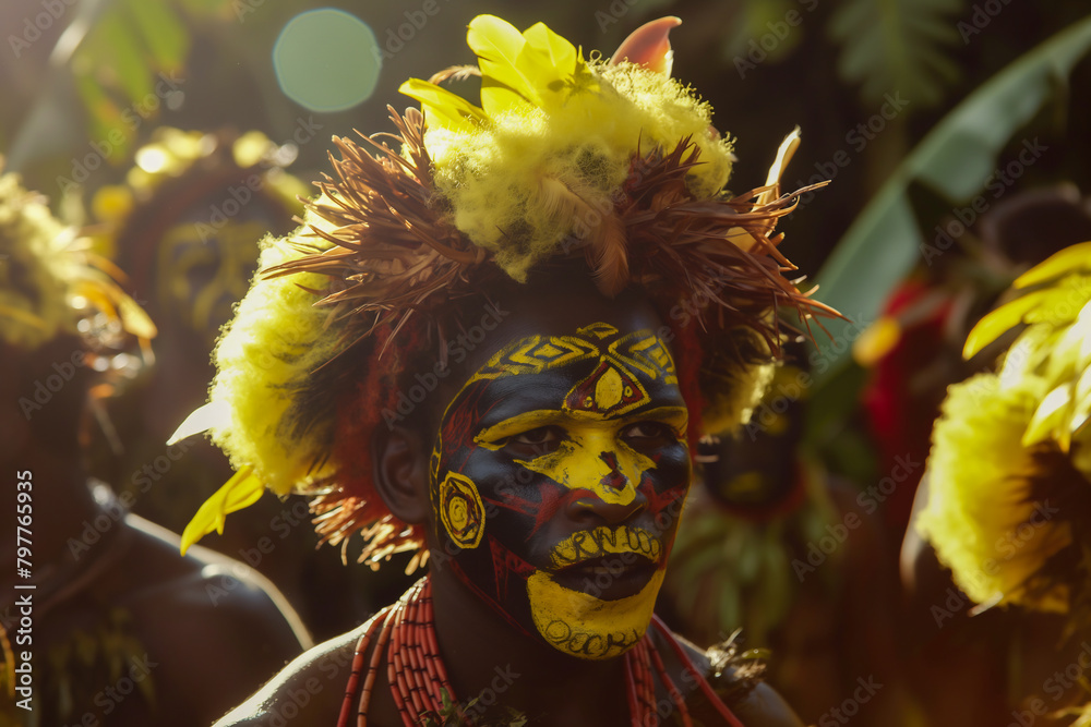 AI generated illustration of indigenous people adorned with traditional ...