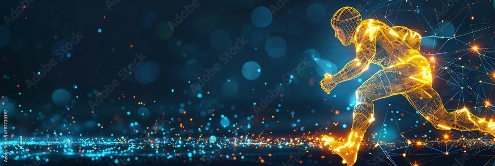 technology in rugby game, digital yellow low poly rugby player with ...