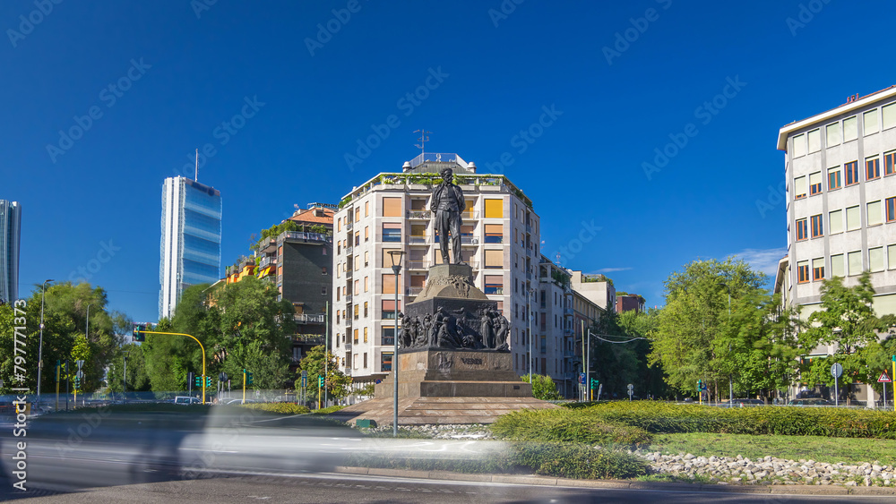 Statue of Giuseppe Verdi, in the front of Casa Verdi timelapse ...