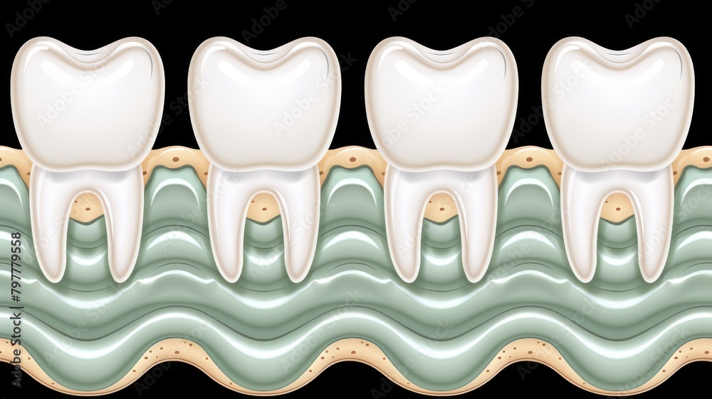 Blueprint-style side profile illustration of human dental arches ...