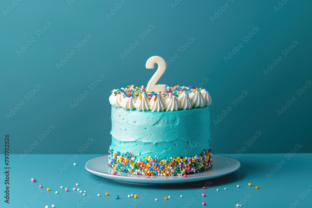 Beautiful birthday cake with the number 2 year Stock Photo | Adobe Stock