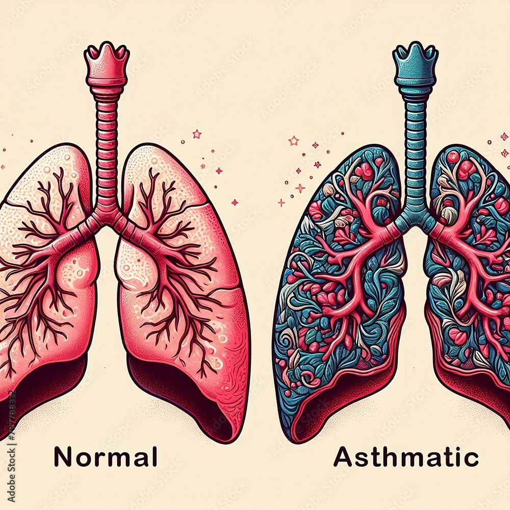 Normal vs asthmatic bronchioles, illustration. Lungs vector ... Normal vs asthmatic bronchioles, illustration. Lungs vector ...