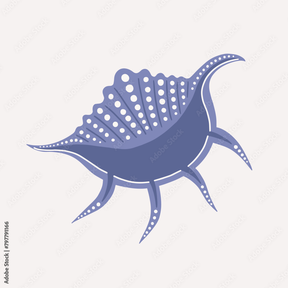 Cartoon illustration of blue spider conch. Cute hand drawn vector ...