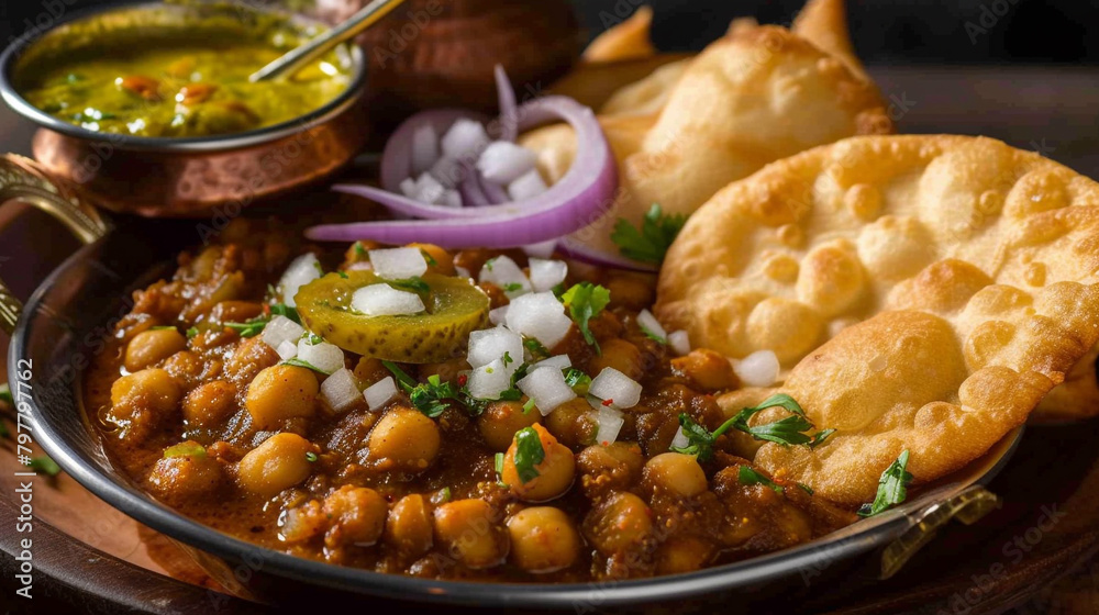 A delightful plate of chole bhature, with spicy and tangy chickpea ...