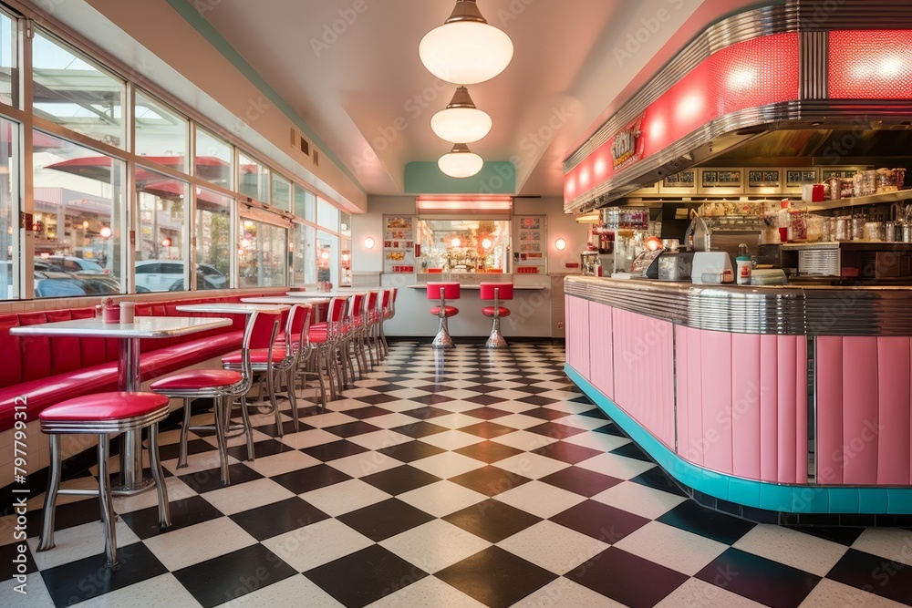 A Nostalgic Journey Back to the 1950s: A Vintage Malt Shop with Classic ...