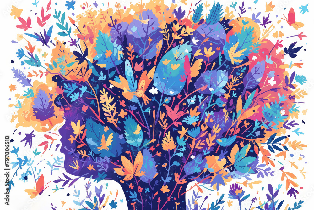 colorful vector illustration of trees growing out from the head in the ...