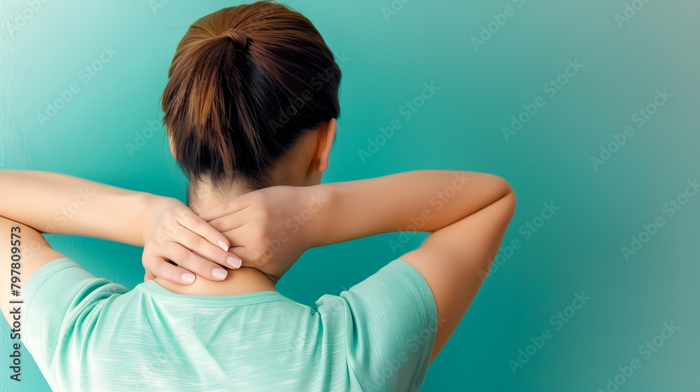 Pain in the neck muscle of Caucasian woman. Nape pain and nuchal ...