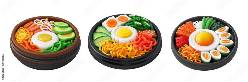 PNG platter of Bibimbap 3d icons and objects collection, in cartoon ...