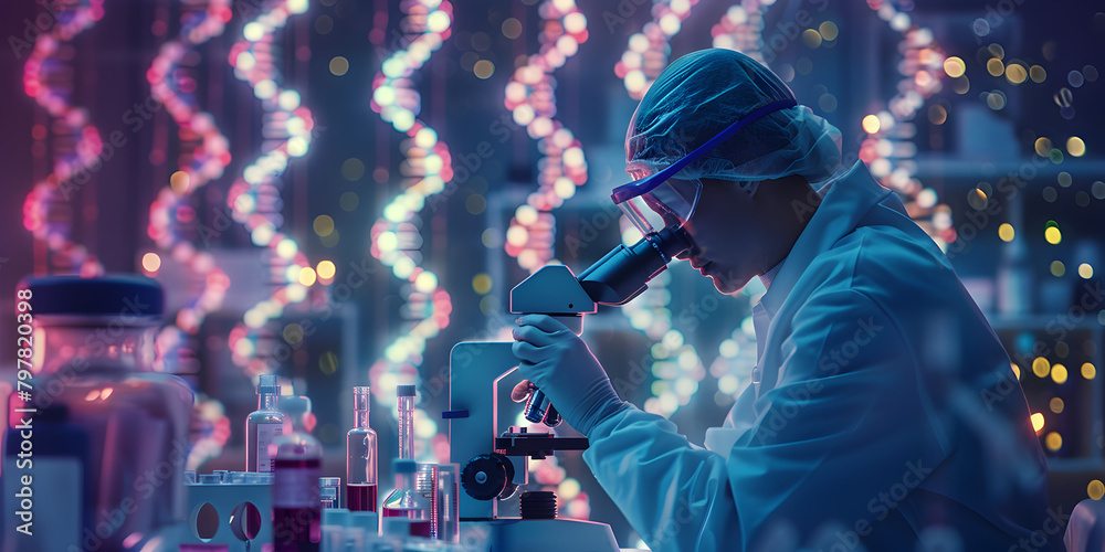 Foto de In-depth DNA Analysis: Scientist's Microscopic Laboratory Work ...