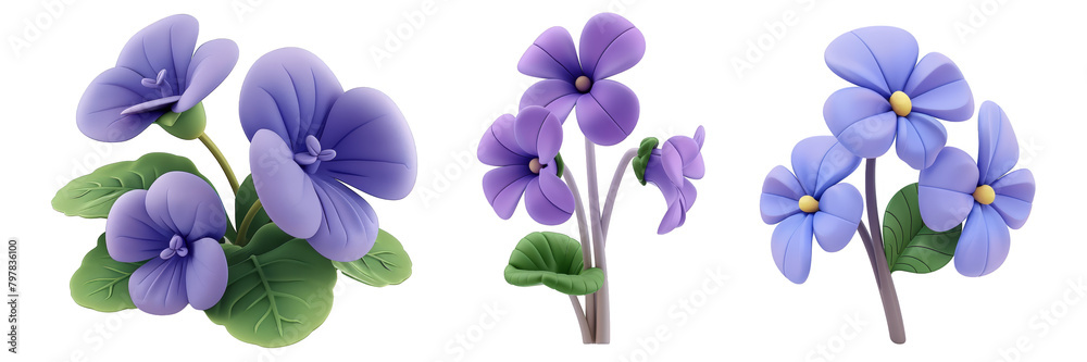 PNG violets 3d icons and objects collection, in cartoon style minimal ...
