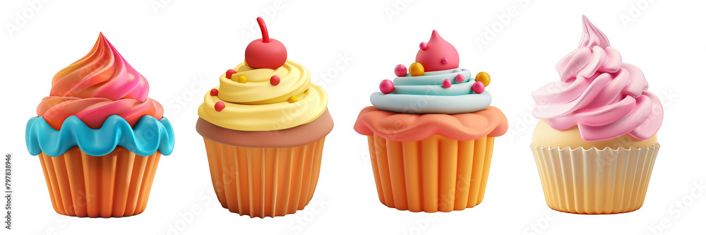 PNG cupcake 3d icons and objects collection, in cartoon style minimal ...