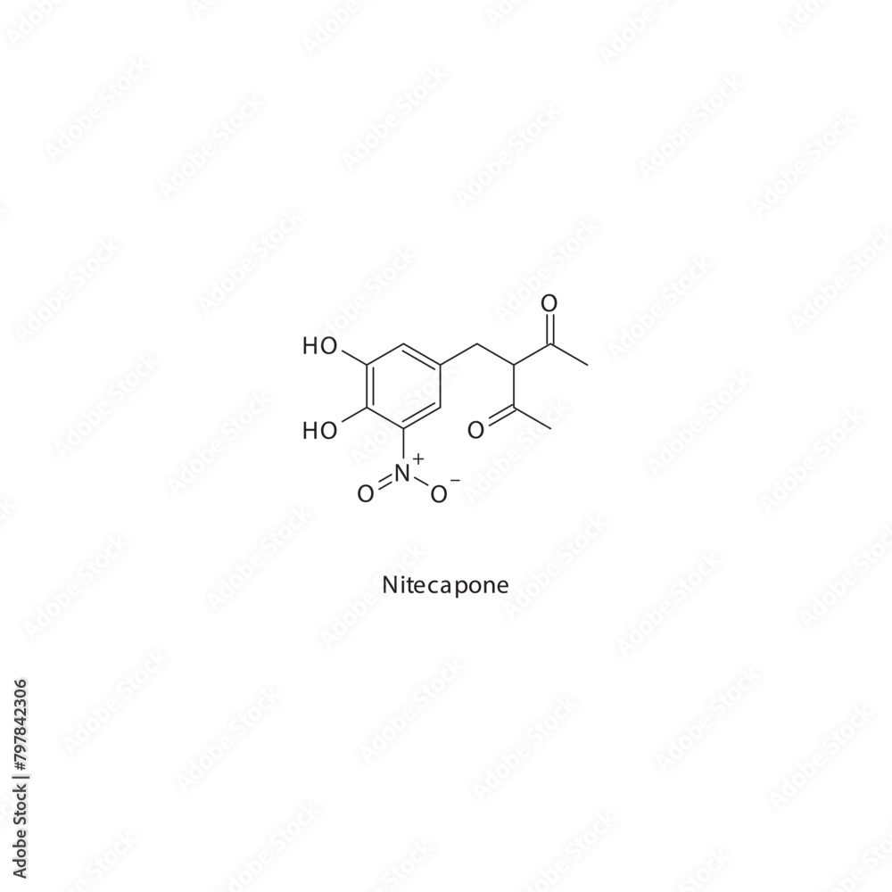 Nitecapone flat skeletal molecular structure COMT inhibitor drug used ...
