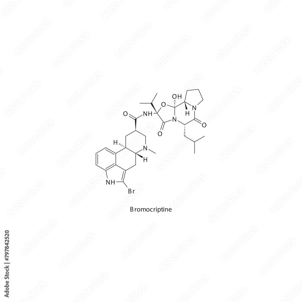 Bromocriptine flat skeletal molecular structure Dopamine agonist ...