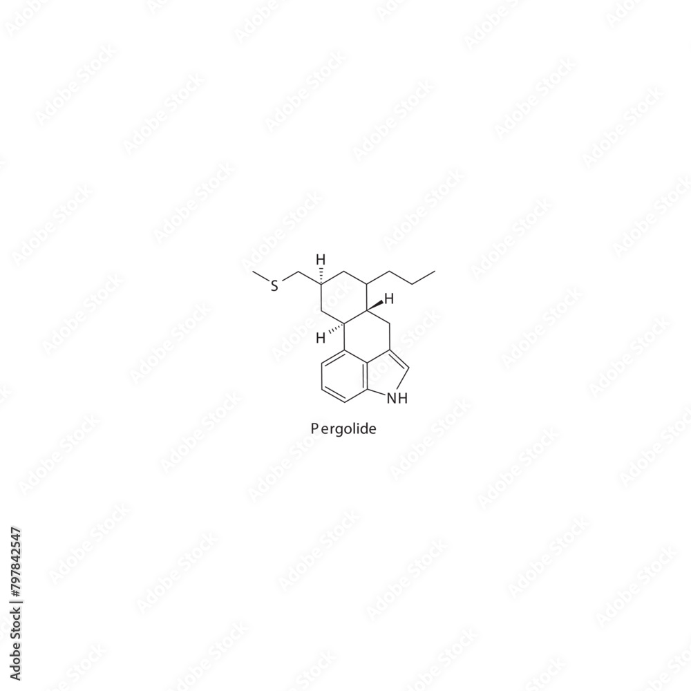 Pergolide flat skeletal molecular structure Dopamine agonist - ergoline ...