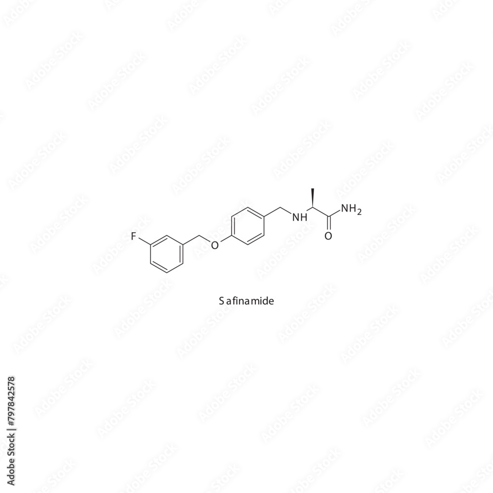 Safinamide flat skeletal molecular structure MAO B inhibitor drug used ...
