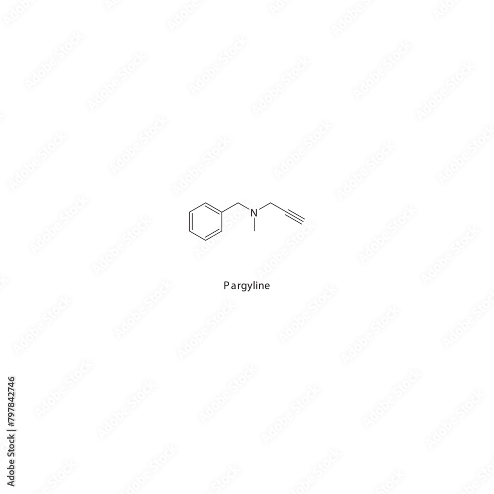 Pargyline flat skeletal molecular structure MAO B inhibitor drug used ...