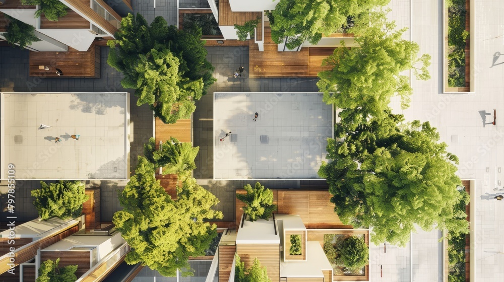 Architectural model of a sustainable building complex with green roofs ...
