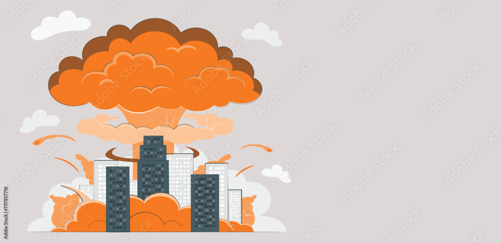 Atomic bomb in city. Nuclear explosion. Massive fire explosion in ...