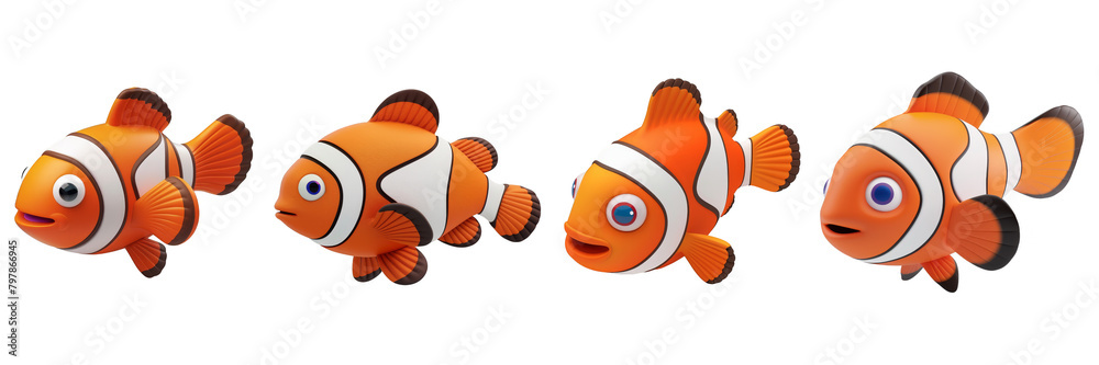 PNG clownfish 3d icons and objects collection, in cartoon style minimal ...