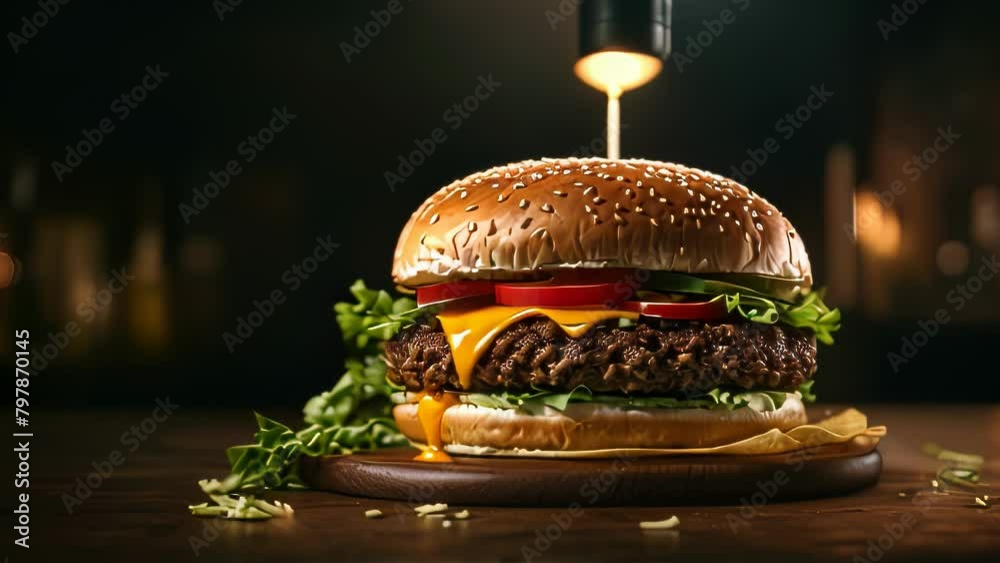 Vidéo Stock Video animation of close-up of a gourmet burger. The burger ...