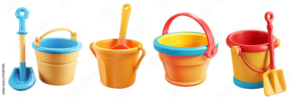 PNG beach bucket 3d icons and objects collection, in cartoon style ...