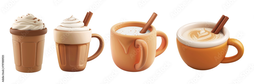 PNG chai latte cup with cinnamon 3d icons and objects collection, in ...