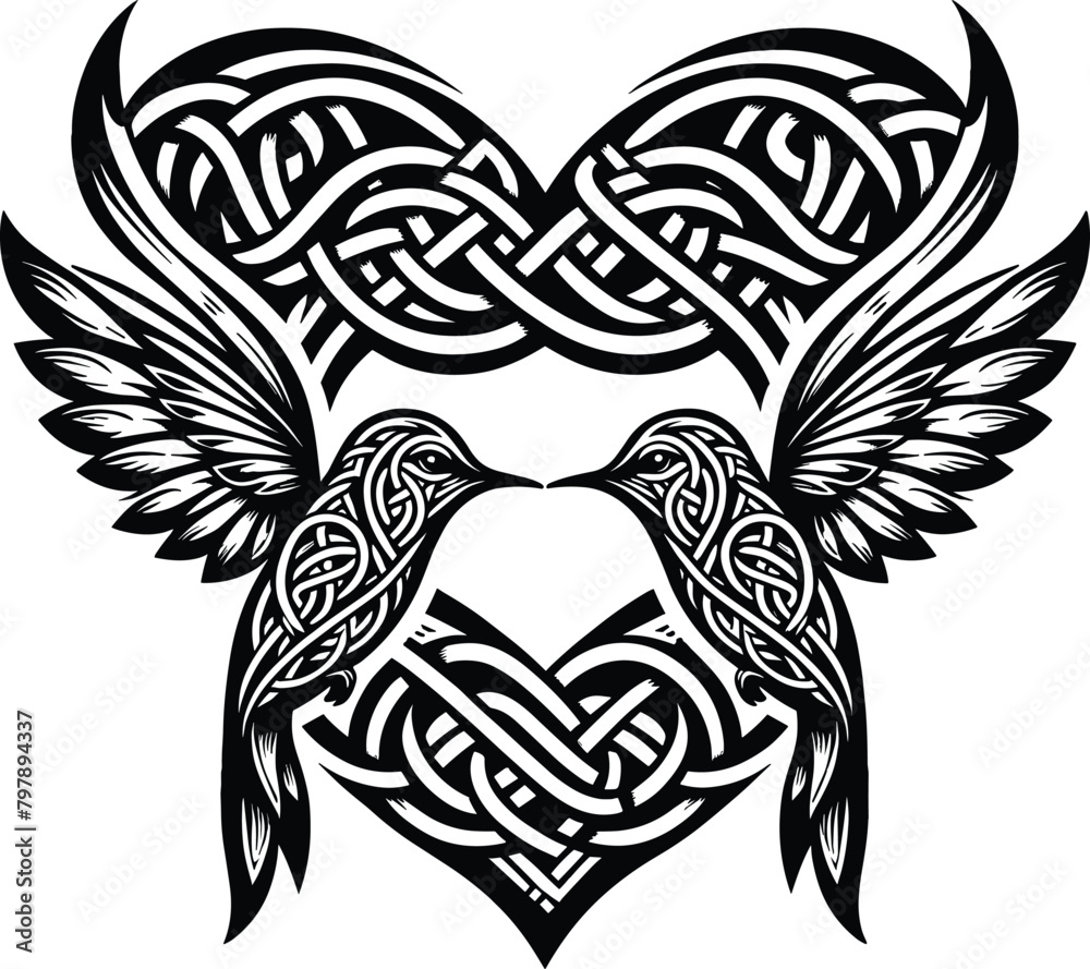 Celtic style hummingbird, two hummingbirds with shape of love vector ...