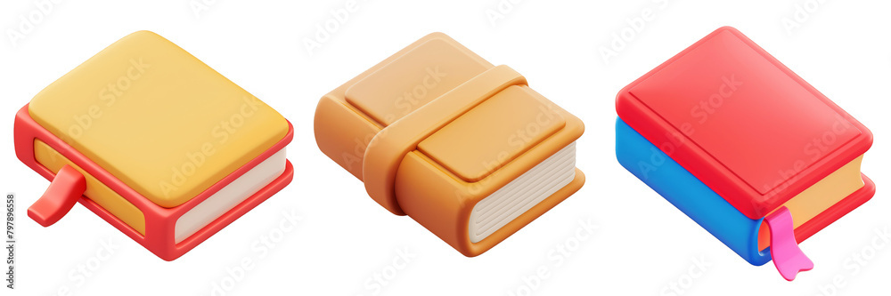 PNG book 3d icons and objects collection, in cartoon style minimal on ...