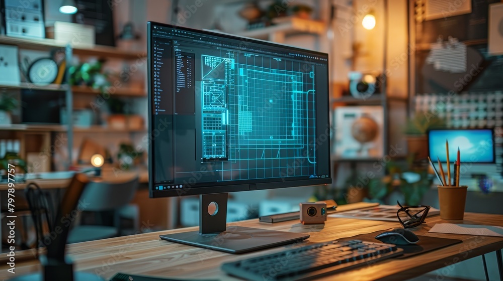 Grid System: A photo of a computer screen displaying a design software ...