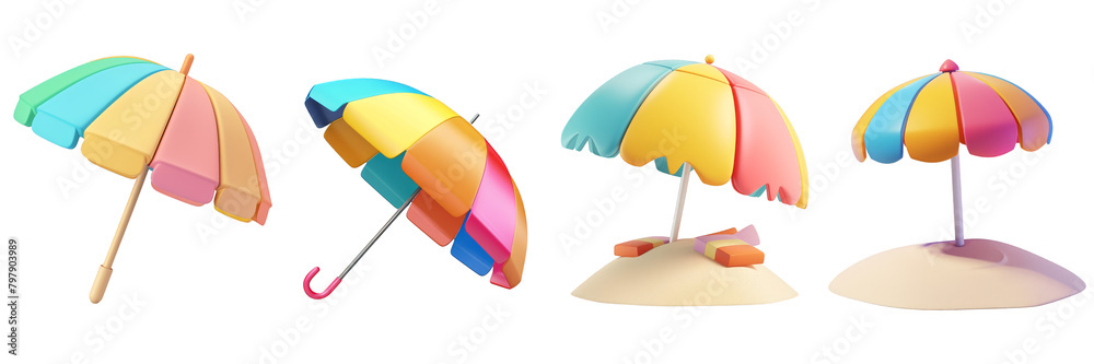 PNG beach umbrella 3d icons and objects collection, in cartoon style ...