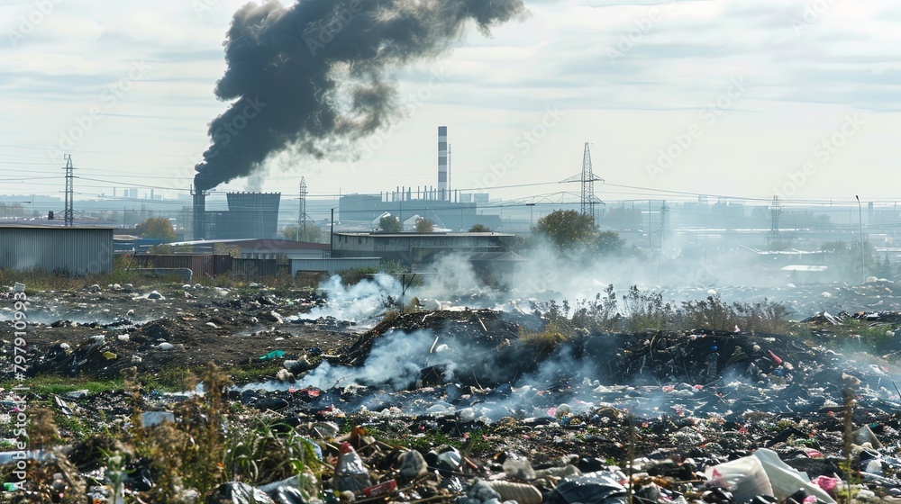 A municipal waste incinerator emitting smoke as it burns garbage ...