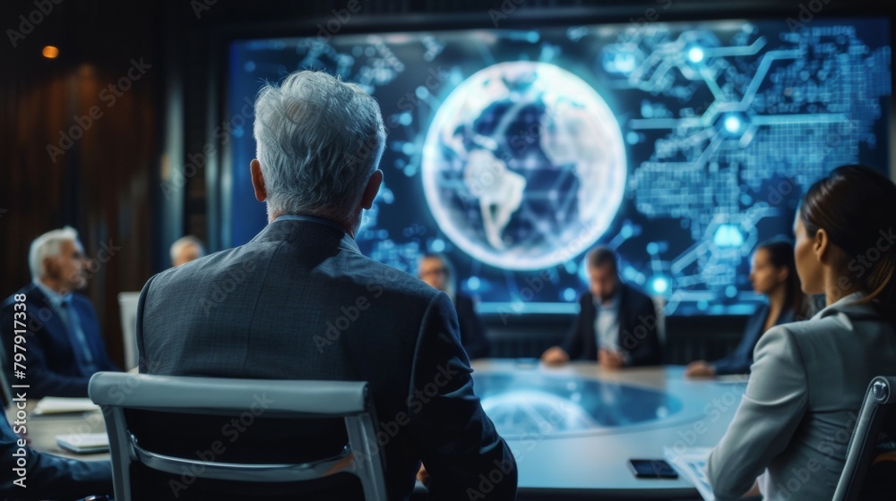 A wide shot shows the backside view, in front on top of a chair a ...