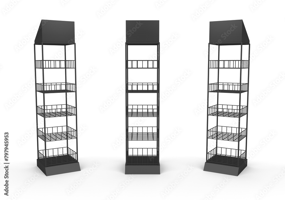5 Tier Black Metal Shelf For Supermarket. Empty Product Display Stand ...