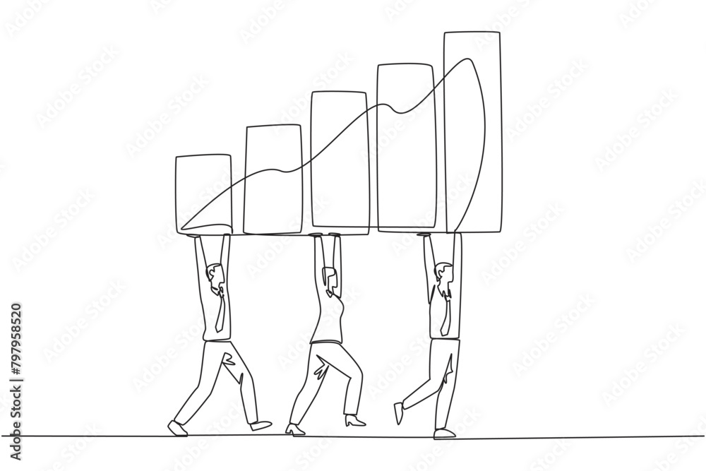 Continuous one line drawing a group of businessmen and businesswomen ...
