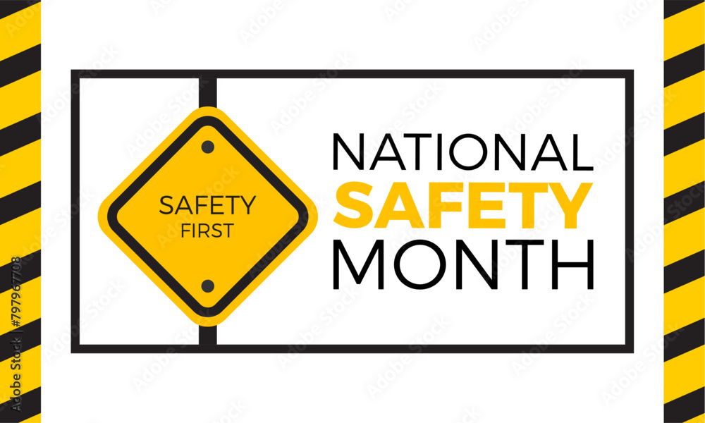 National Safety Month emergency awareness vector illustration. Accident ...