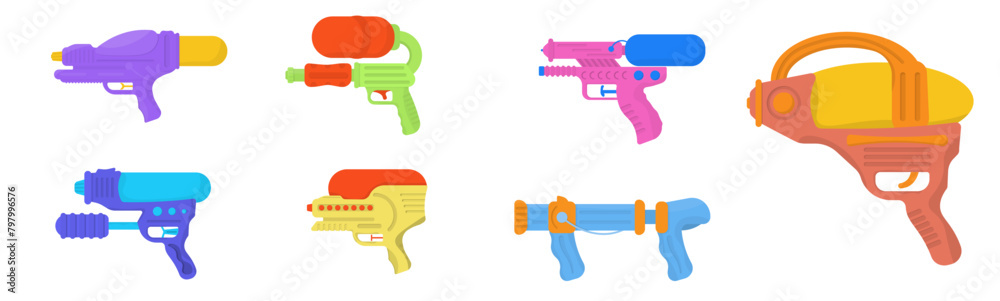 PNG, Bright multi colored childrens toys. Cartoon kids toy weapons ...