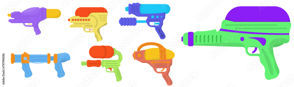 PNG, Bright multi colored childrens toys. Cartoon kids toy weapons ...